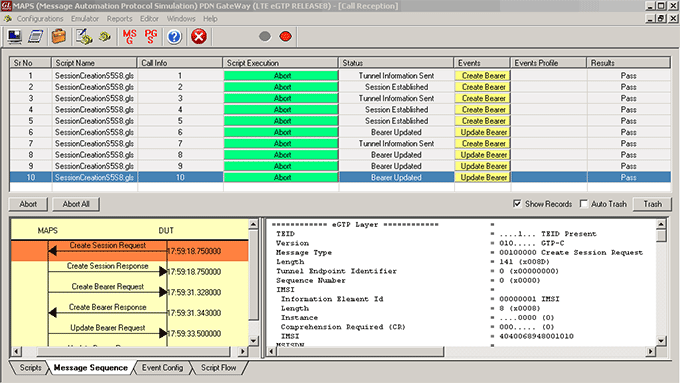 MAPS™ LTE eGTP-c Interface Emulator(Scripted LTE S3, S4, S5, S8, S10 ...